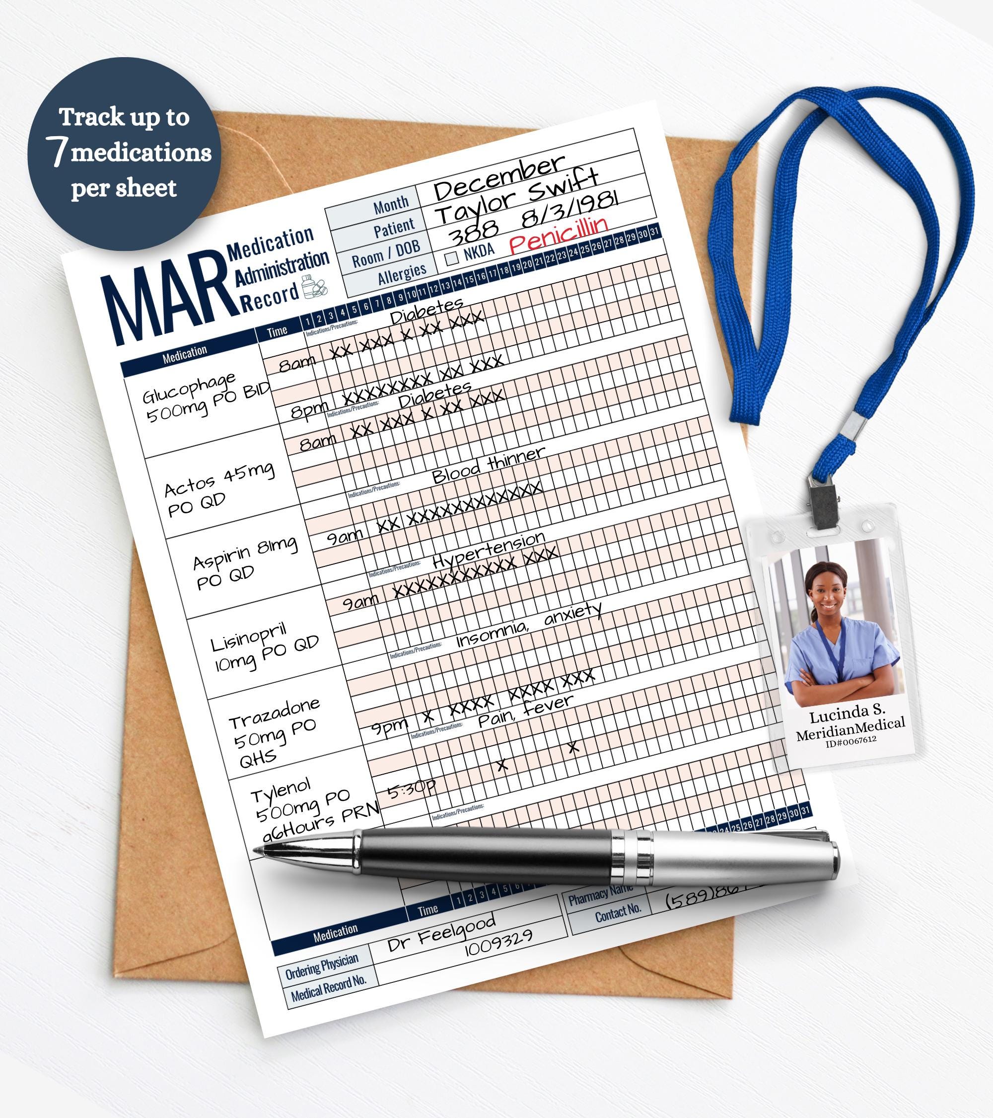 Medicine Administration Record (MAR), Monthly Medication Tracker ...