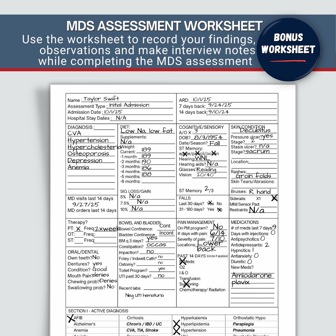 MDS Assessment Cheat Sheet, MDS Nurse Coding Reference (PDF Canva) - Etsy