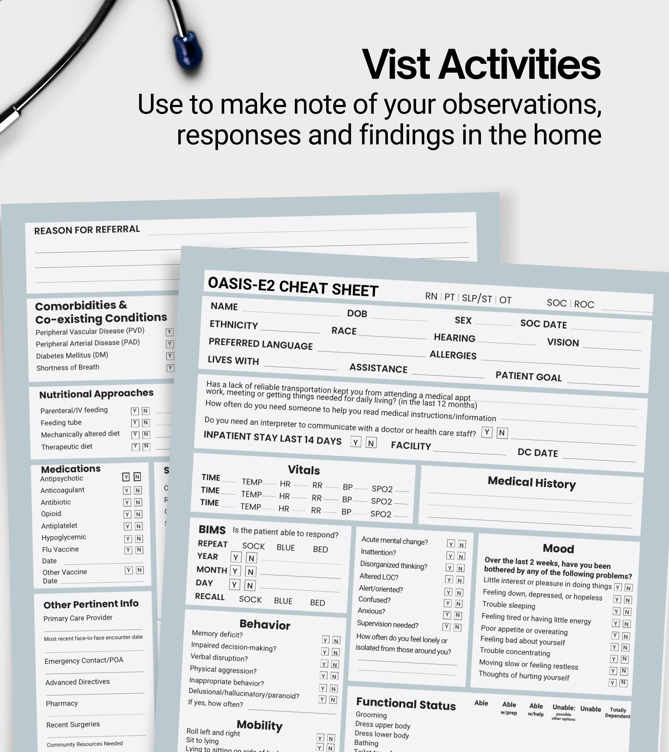 OASIS-E2 Cheat Sheet: Home Health Nurse OASIS E1 Start of Care Skilled ...