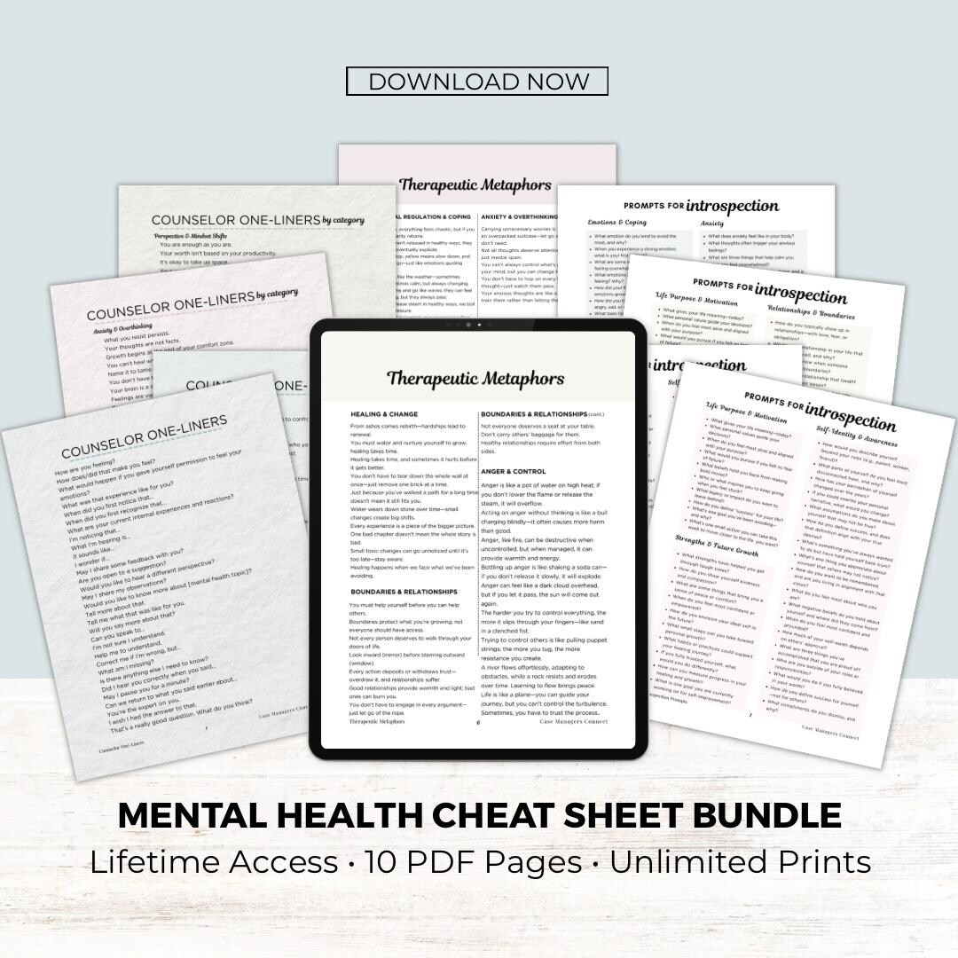 Mental Health Therapist Cheat Sheet Set, Therapy Cheat Sheet Bundle ...