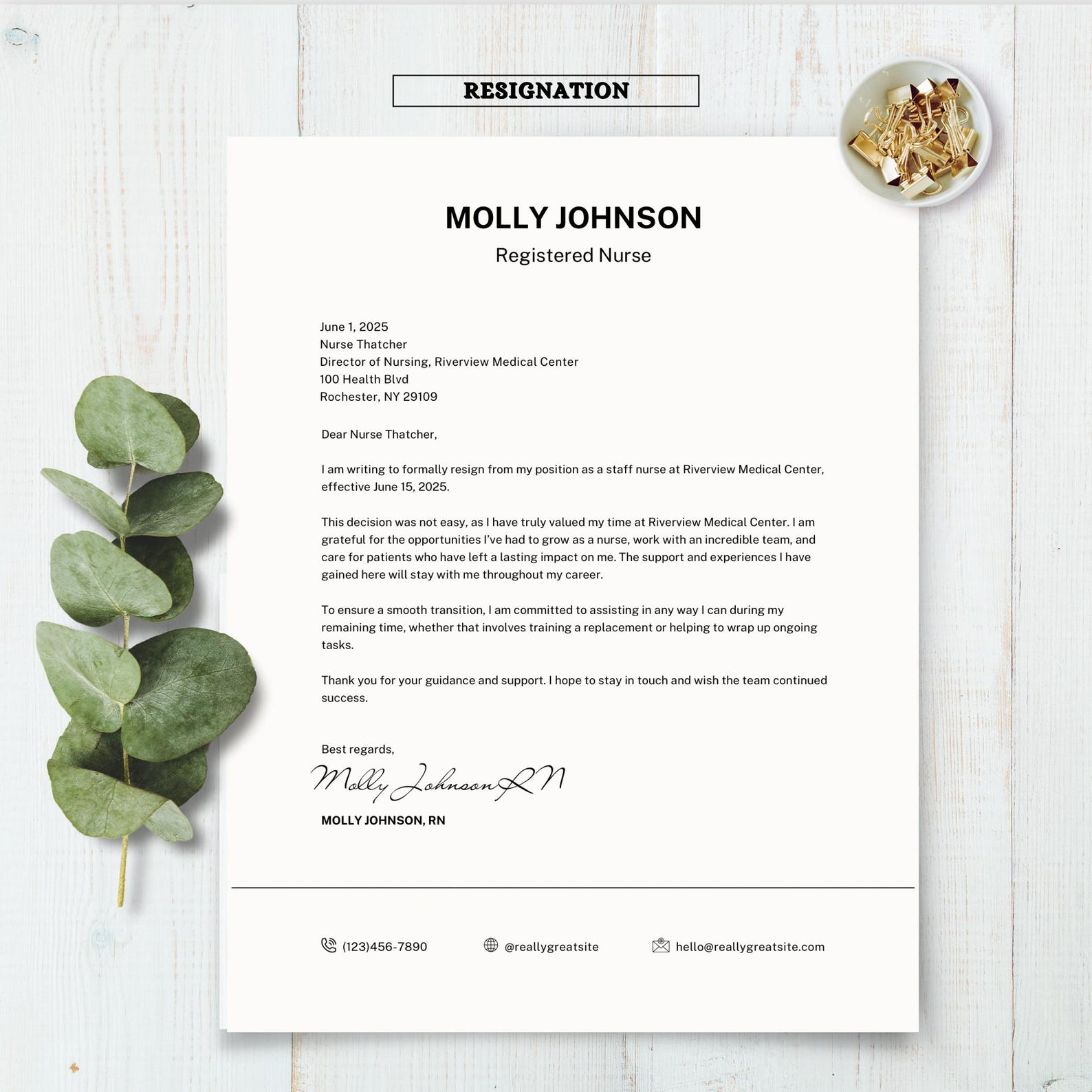 Nurse Resignation Letter + Professional Thank You Letter | Healthcare ...
