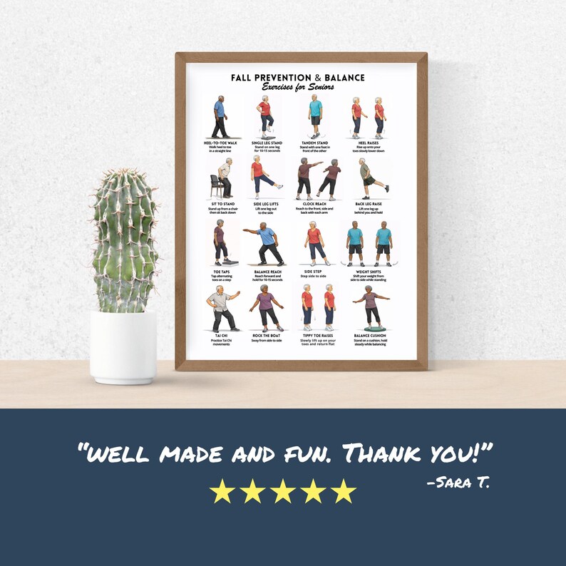 Fall Prevention Balance Exercises for Seniors Poster | 16 Easy ...