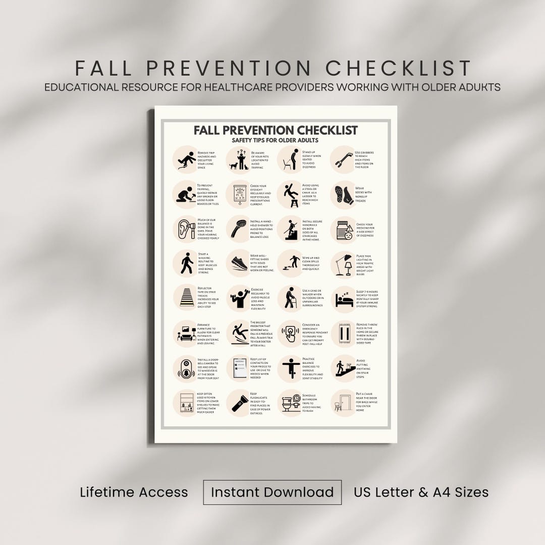 Fall Prevention Tips, Mobility & Balance Poster for Seniors - Fall Risk ...