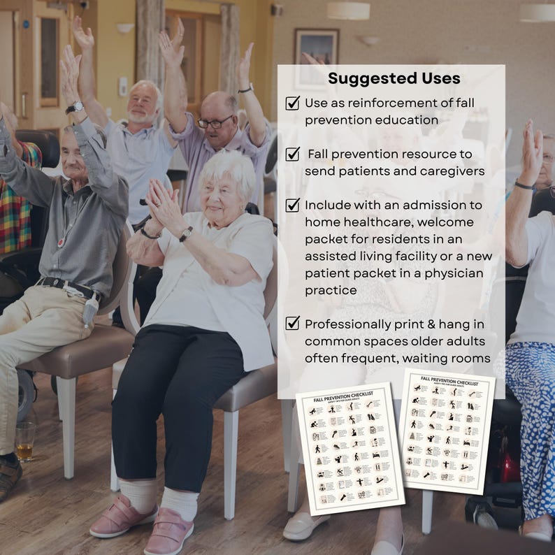 Fall Prevention Checklist for Seniors: Fall Risk Poster and Home Safety ...