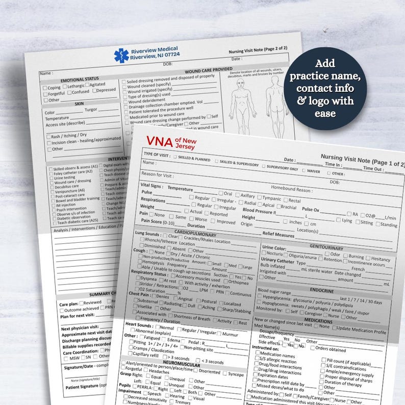 Home Health Nurse Visit Note Template | Skilled Nursing Home Visit ...