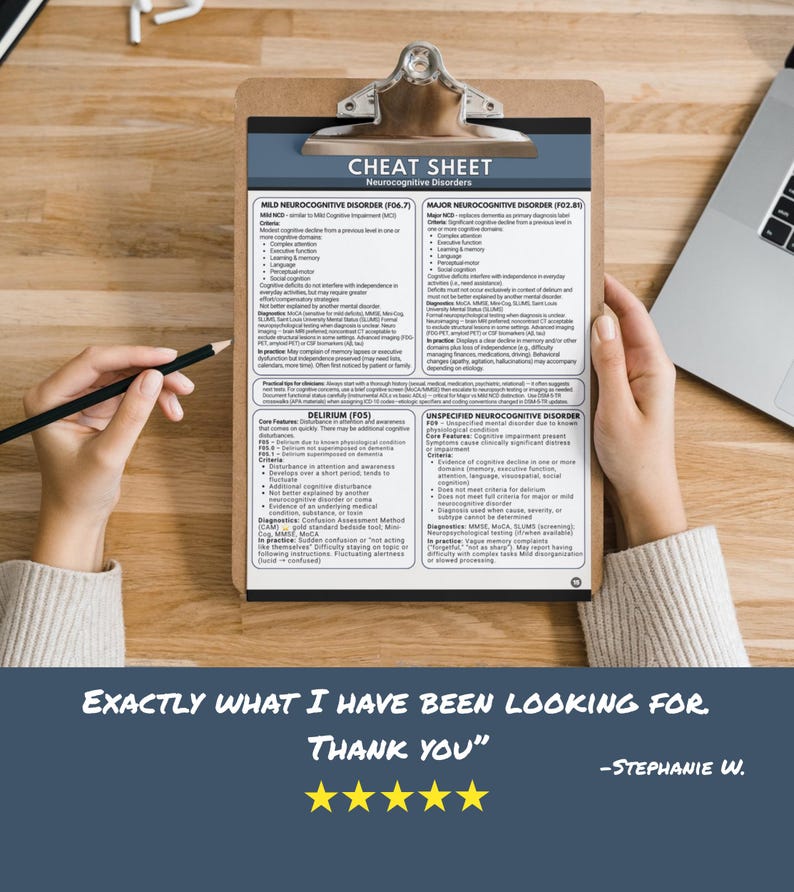 DSM5 Cheat Sheets: 100+ Mental Disorder Diagnostic Criteria, Dsm5-tr ...