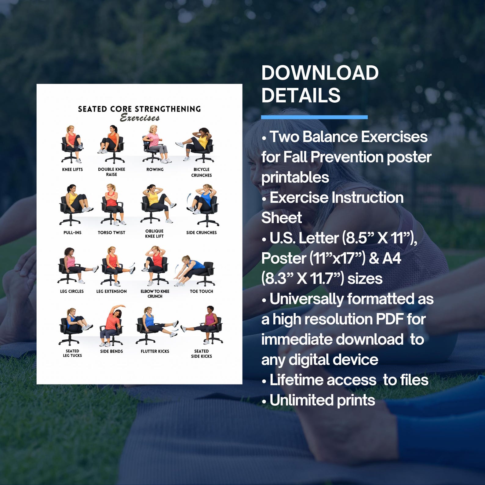 Seated Core Strengthening Exercises for Seniors Poster | 16 Chair ...