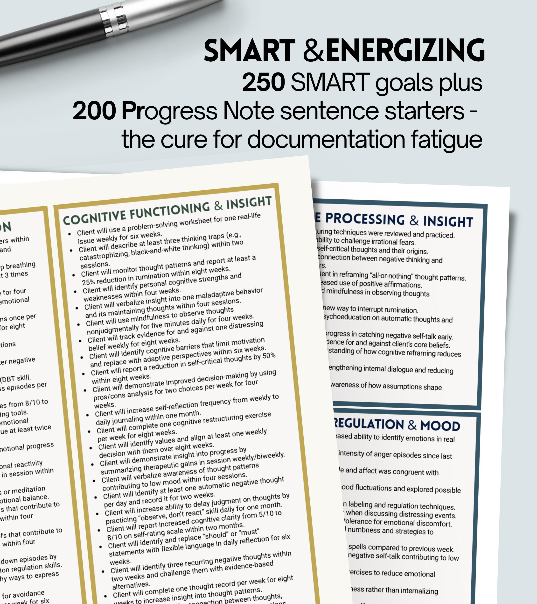 250 SMART Goals Treatment Plan for Therapists | Mental Health ...