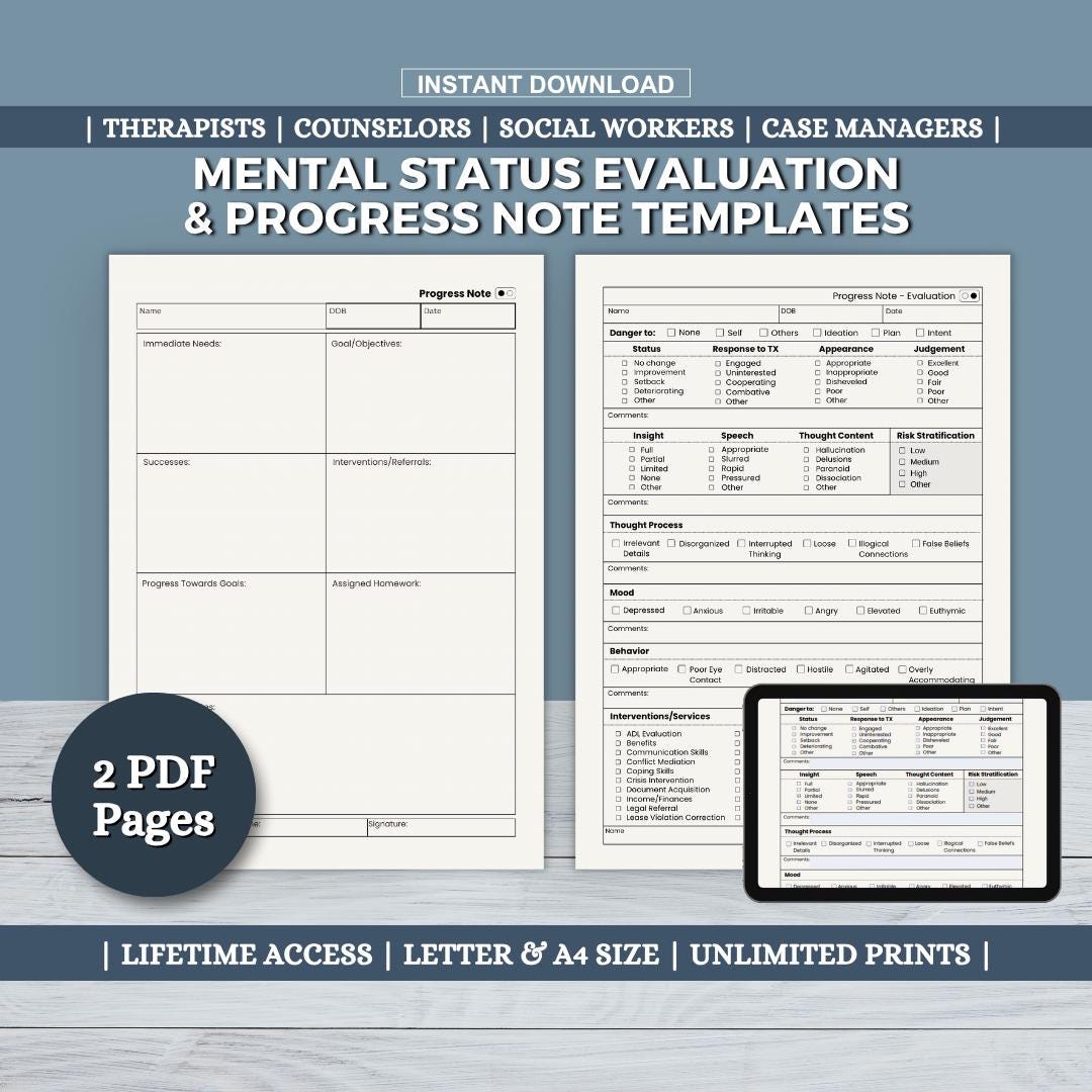 Mental Status Evaluation & Progress Note, Assess Mental Health Form ...