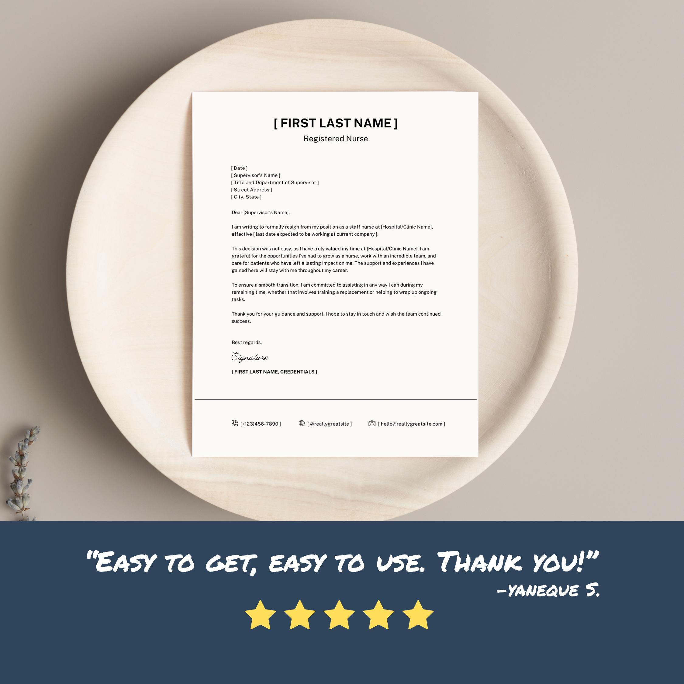 Nurse Resignation Letter + Professional Thank You Letter | Healthcare ...