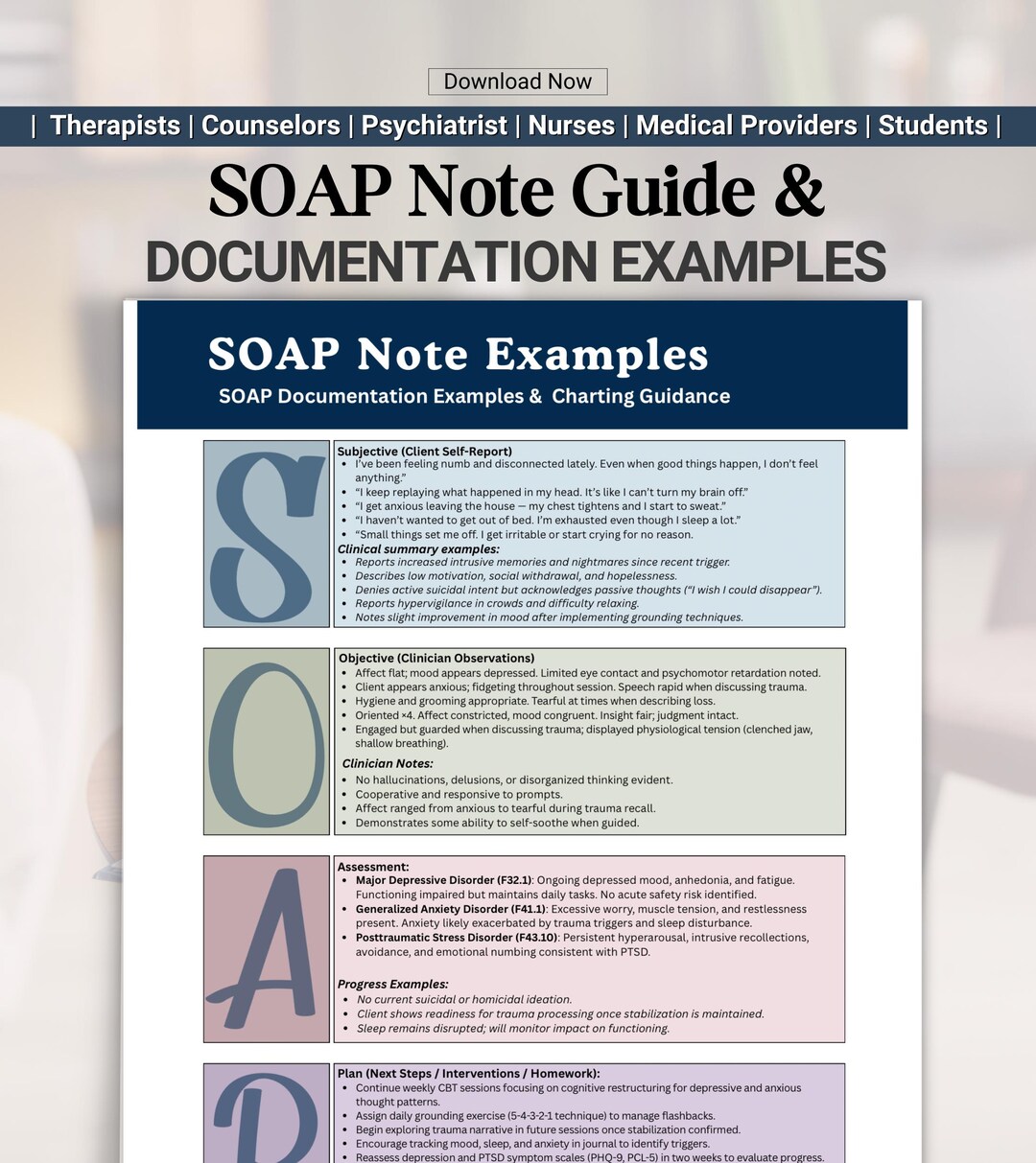 Psychotherapy SOAP Documentation Examples & SOAP Note Template, Mental ...