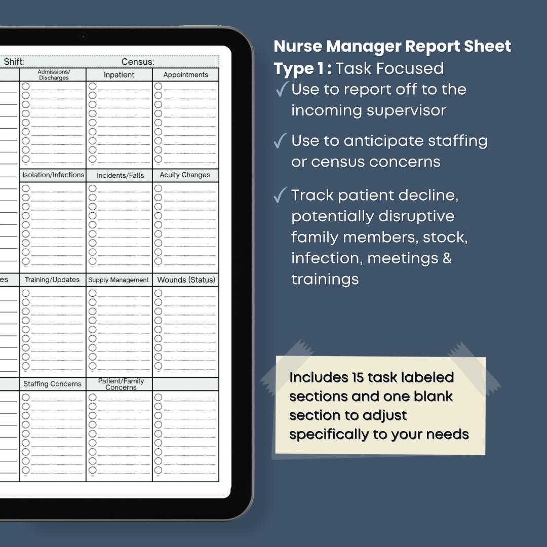 Charge Nurse Daily Report, Nursing Supervisor Brain Sheet Report, Nurse ...