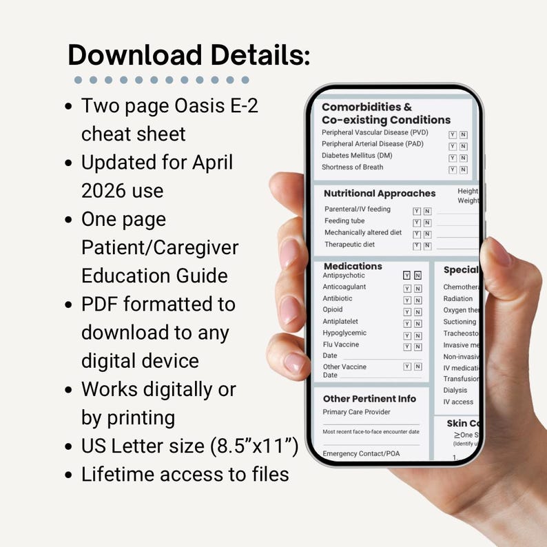 OASIS E Cheat Sheet 2026, OASIS Home Health Nurse Start of Care ...