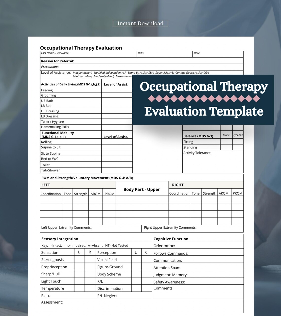 Occupational Therapy Evaluation Form, Occupational Therapist Session ...