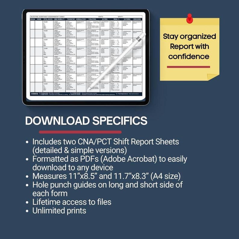 8 Patient CNA Report Sheet | PCT Nursing Assistant Handoff Form | Vital ...