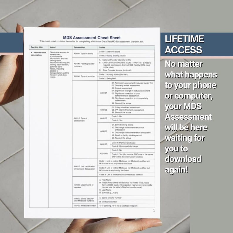 MDS Assessment Cheat Sheet, MDS Reference Tool for Nursing Home ...