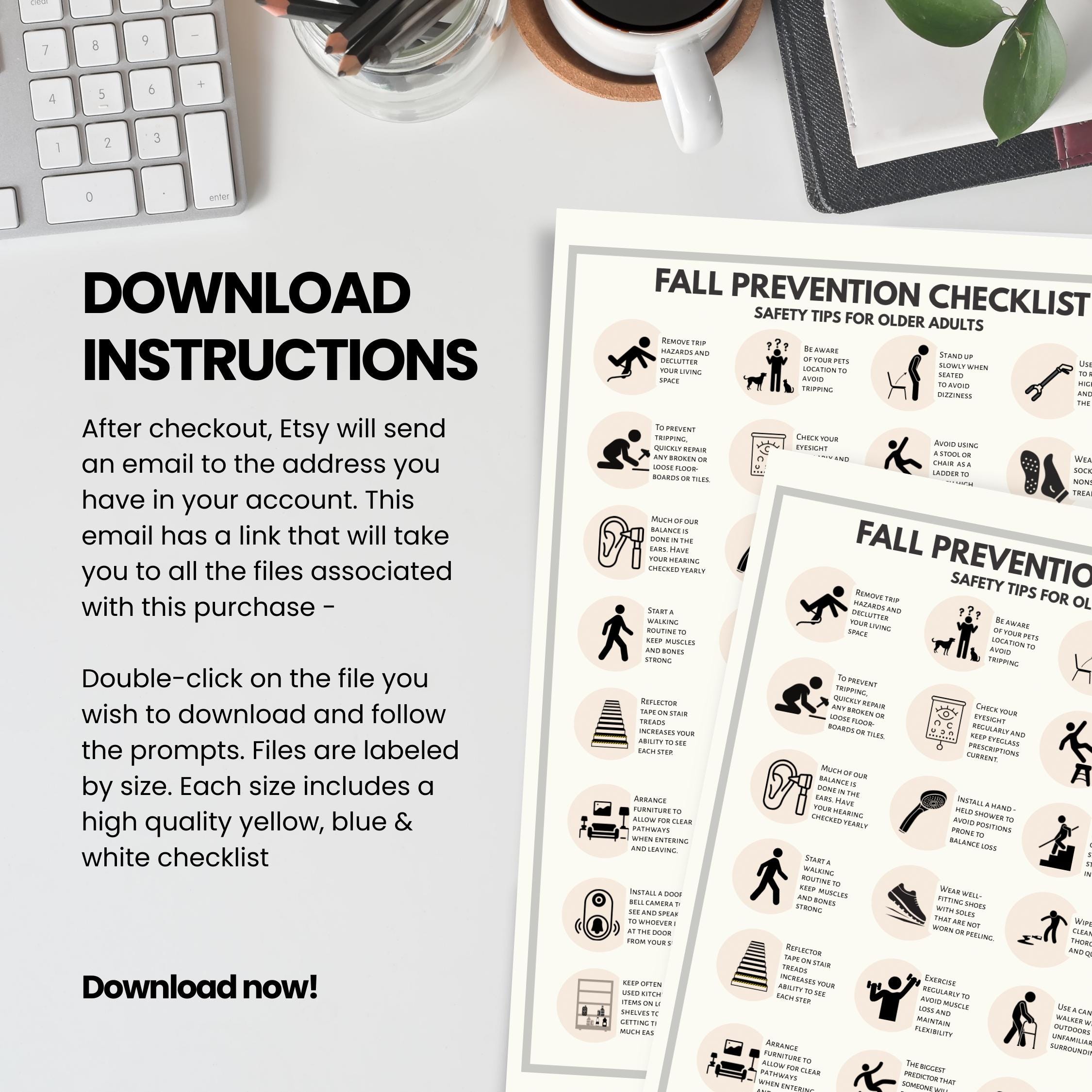 Fall Prevention Tips, Mobility & Balance Poster for Seniors - Fall Risk ...