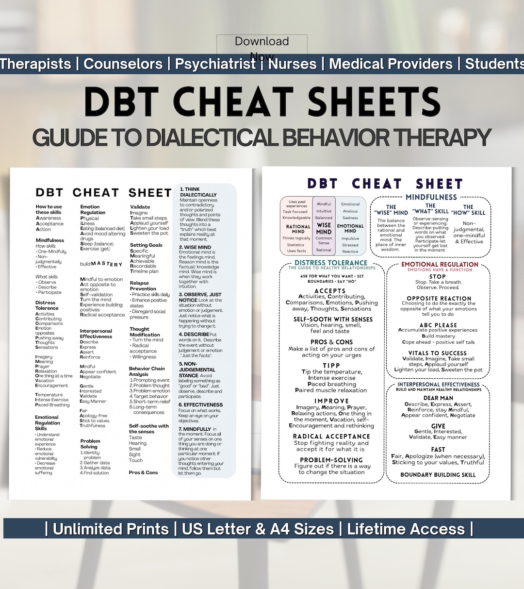 DBT Skills Cheat Sheets, Dialectical Behavior Therapy Skills ...