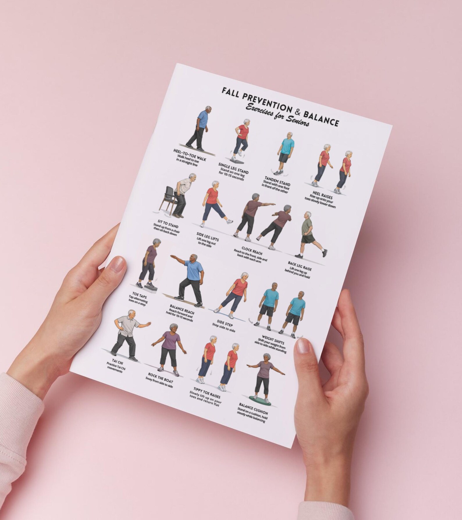 Fall Prevention Balance Exercises for Seniors Poster | 16 Easy ...