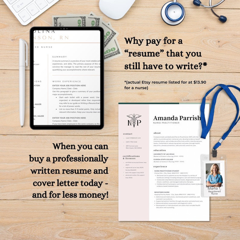 Nurse Practitioner Resume Template: CNP, MSN, RN Cover Letter (digital ...