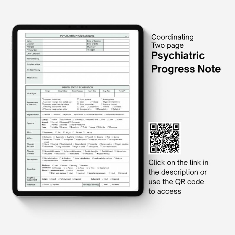 Initial Psychiatric Evaluation Template | Mental H&P Assessment, MSE, Diagnosis, Treatment Plan ...