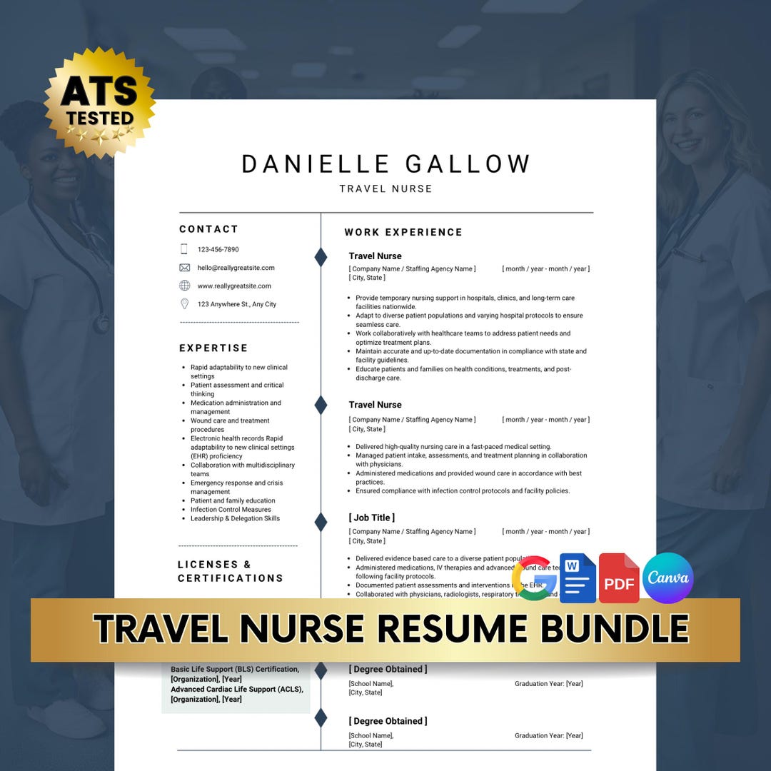 Nurse Resume Template, Travel RN Resume Bundle, Contract Nursing Resume ...