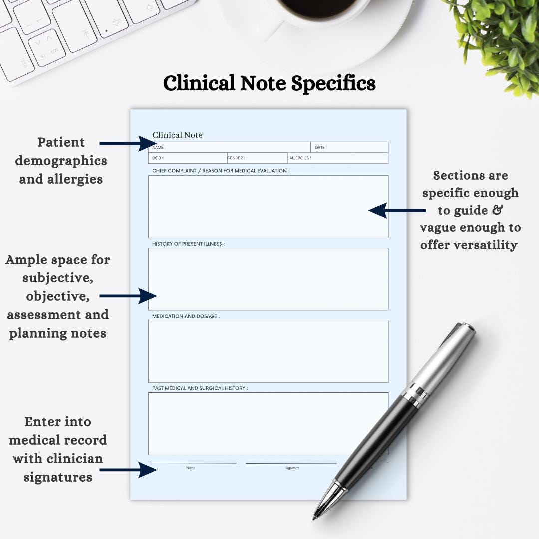 Clinical Note Template + Narrative Medical Note | 2-page SOAP Style ...
