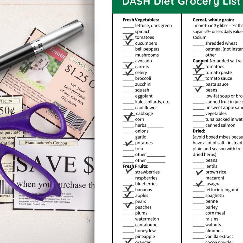 DASH Diet Grocery List: Low Sodium Printable Food Chart to Lower Blood ...