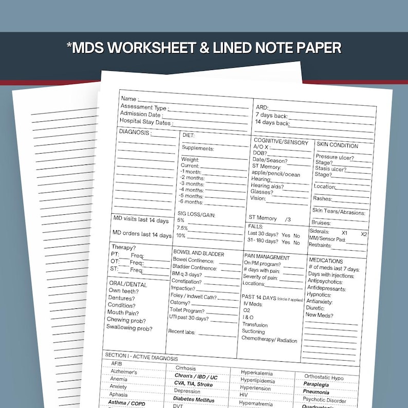 MDS Collection Sheet | Skilled Nursing PDPM Tool | Complete MDS ...