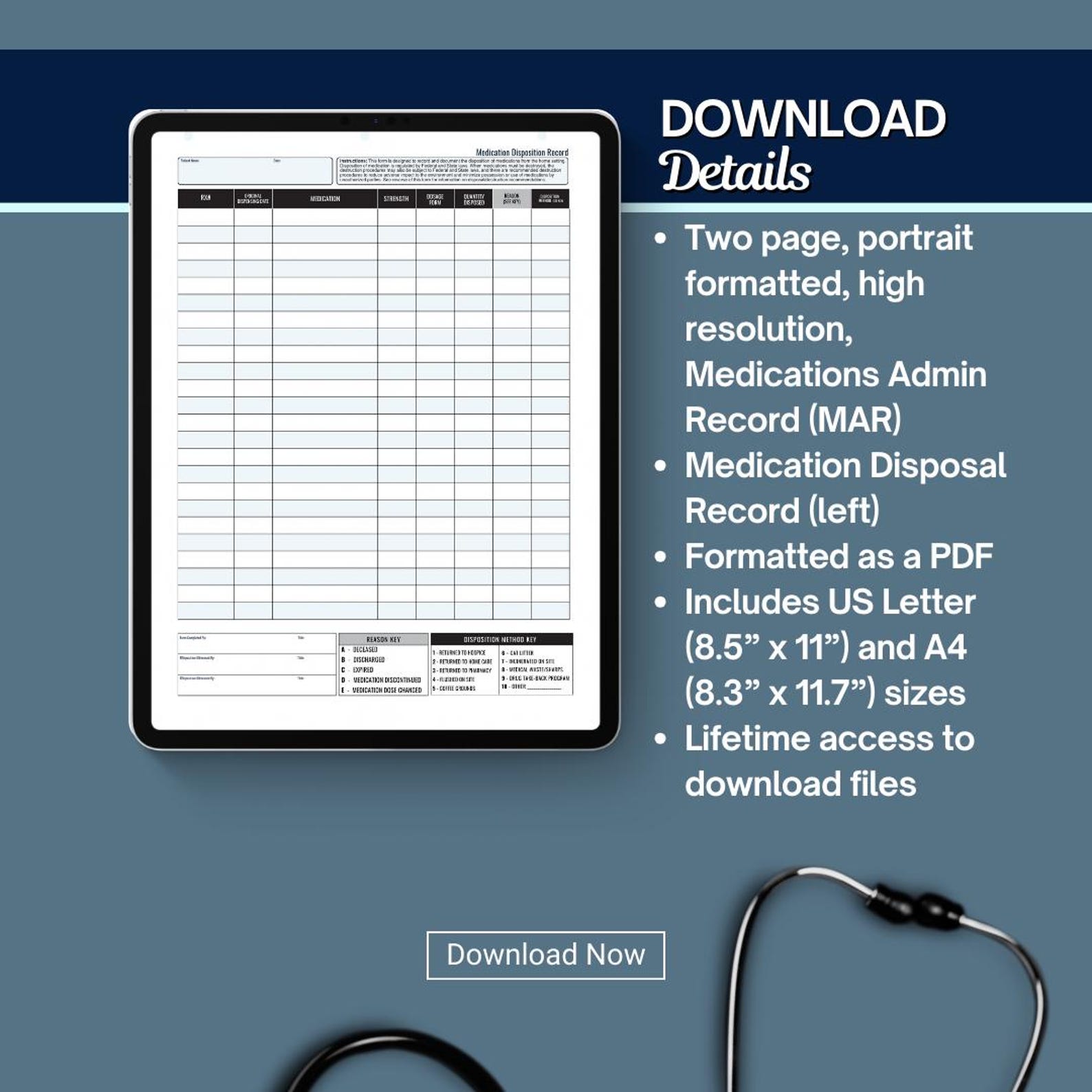 Medicine Administration Record MAR, Printable Medicine Tracker for Home ...