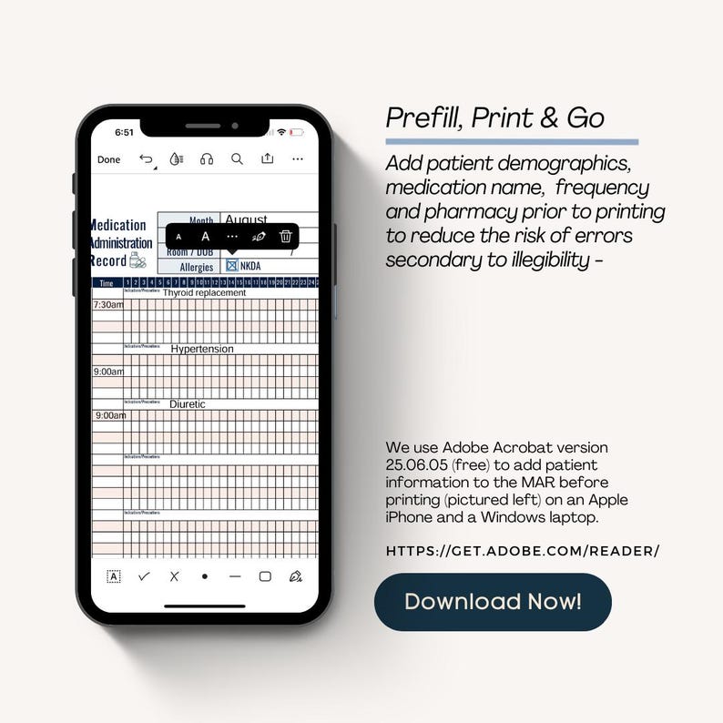 Medicine Administration Record MAR, Printable Medicine Tracker for Home ...