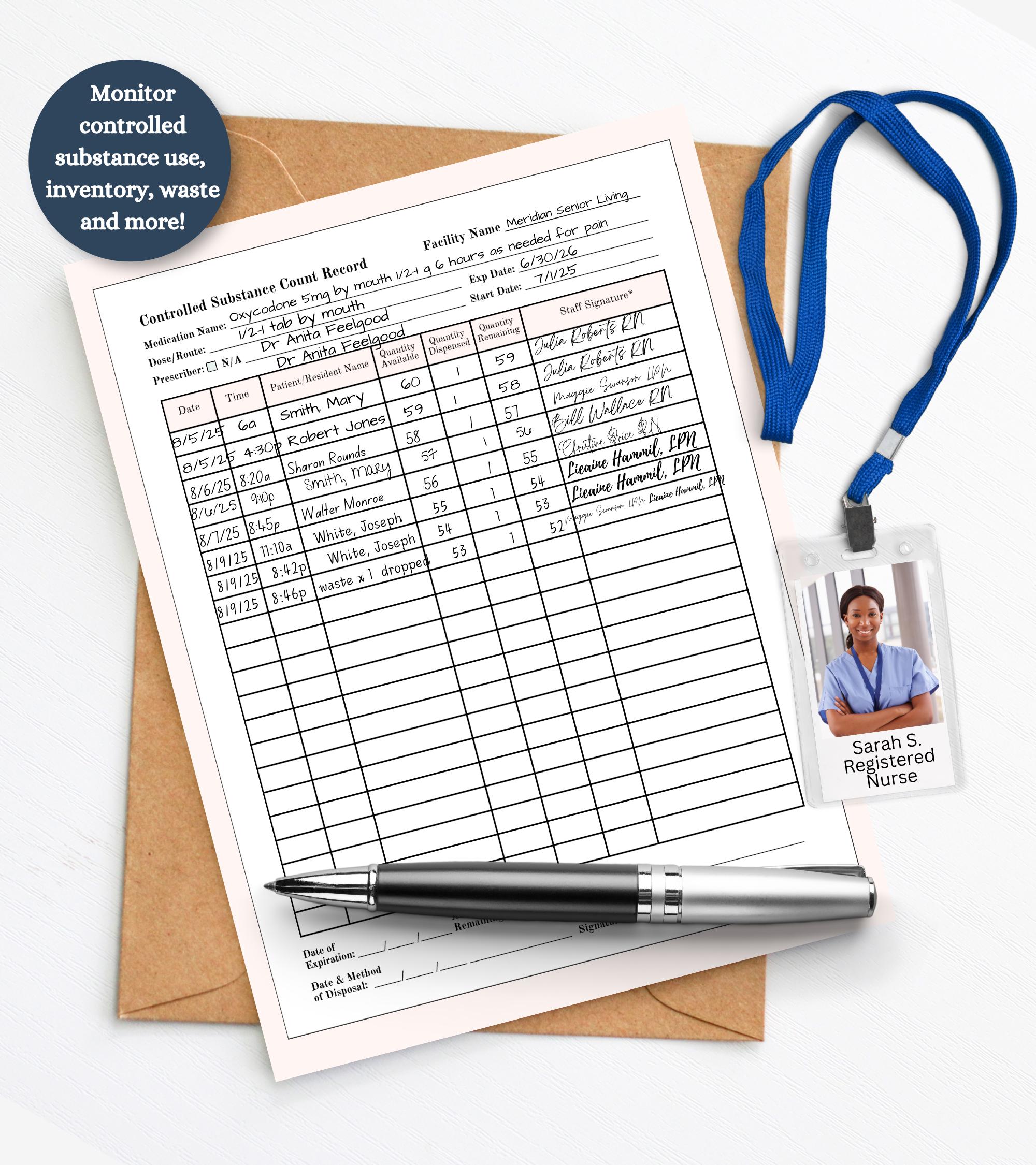 Narcotic Count Sheet - Controlled Substance Inventory Report, Narc ...