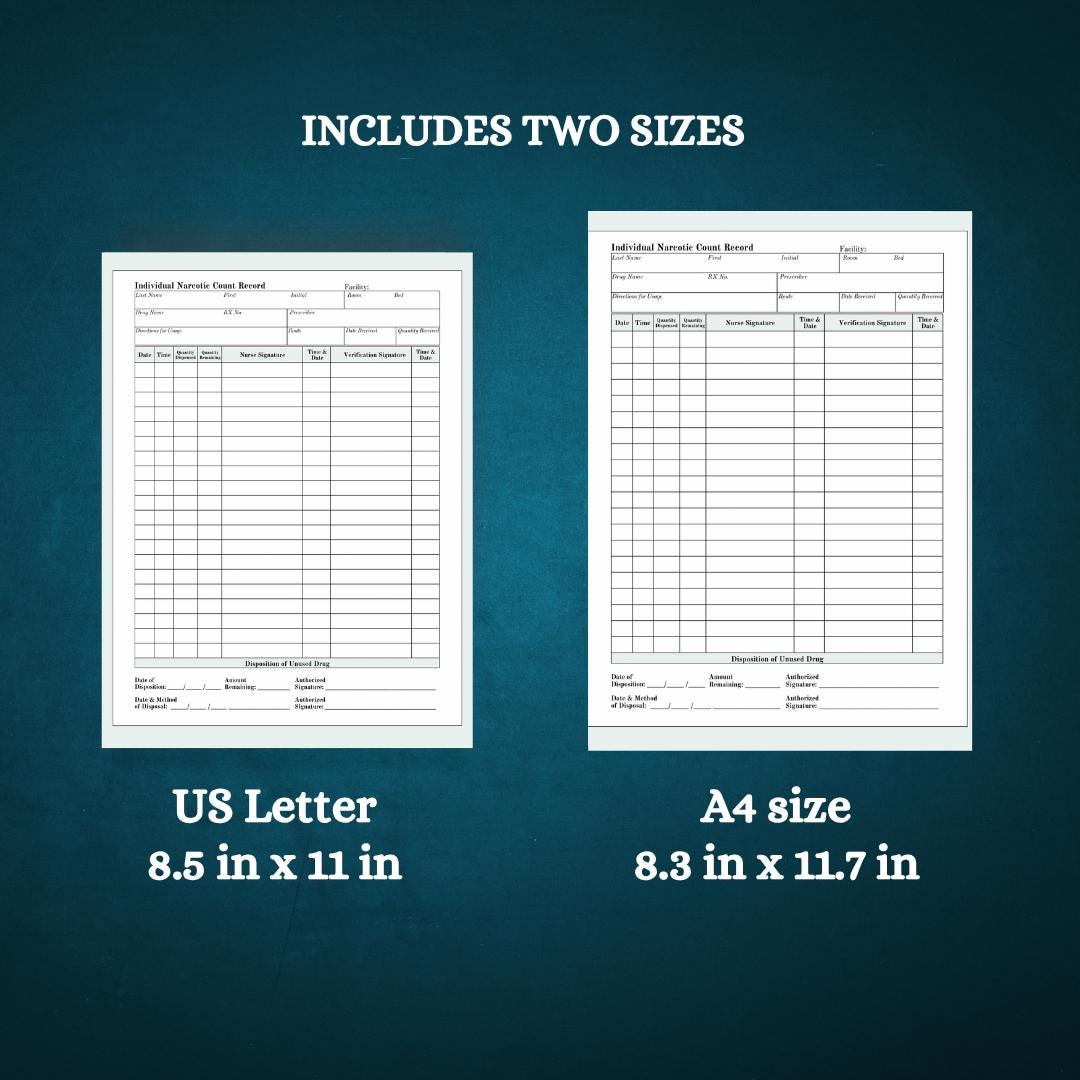 Individual Narcotic Count Record, Resident Medicine Count, Nursing Home ...