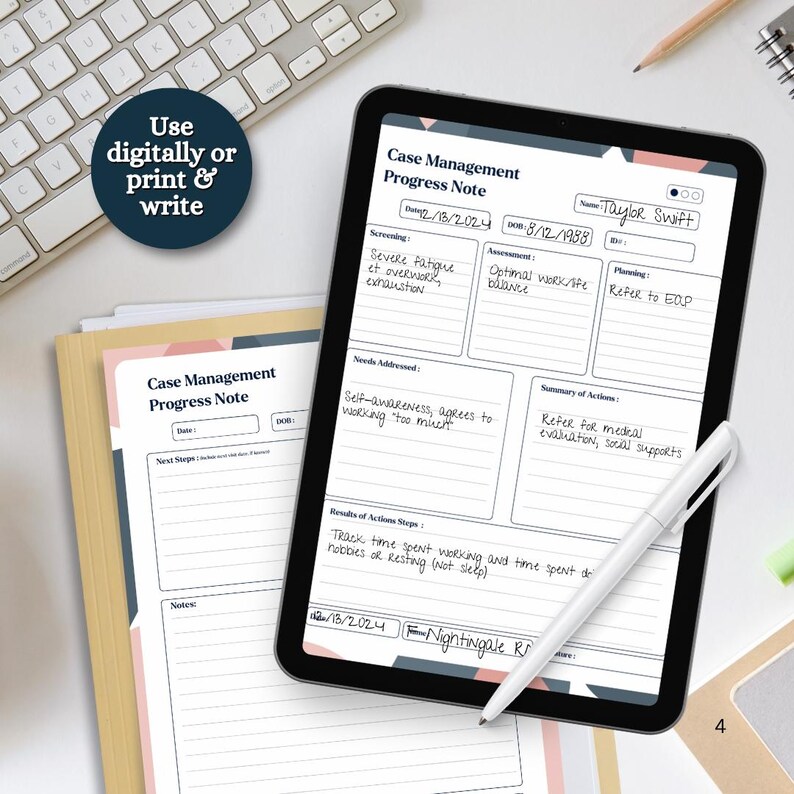 Case Manager Progress Note Template: Fillable Patient Care Management ...