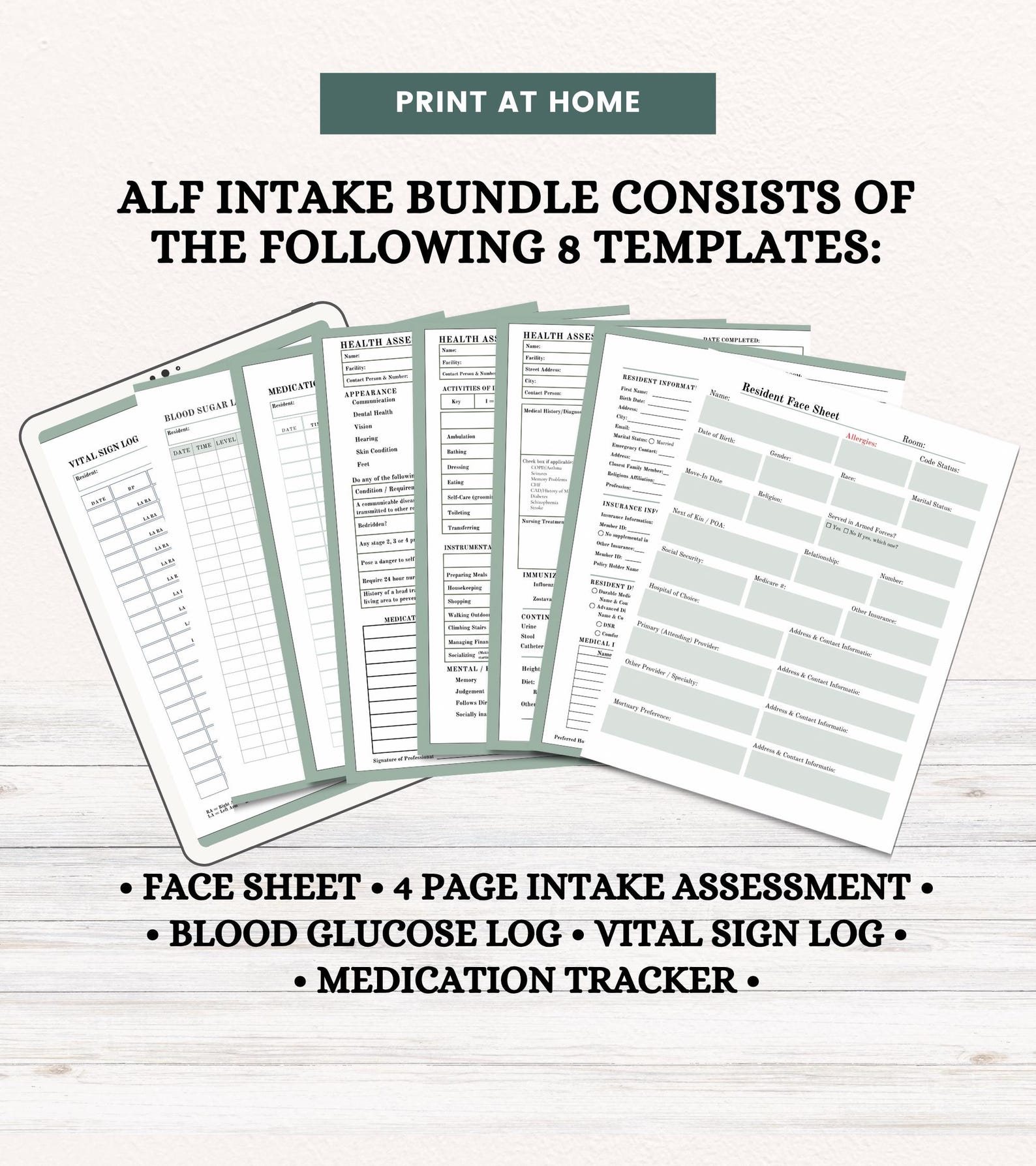 Editable Assisted Living Intake Forms: Nursing Home Resident Assessment ...