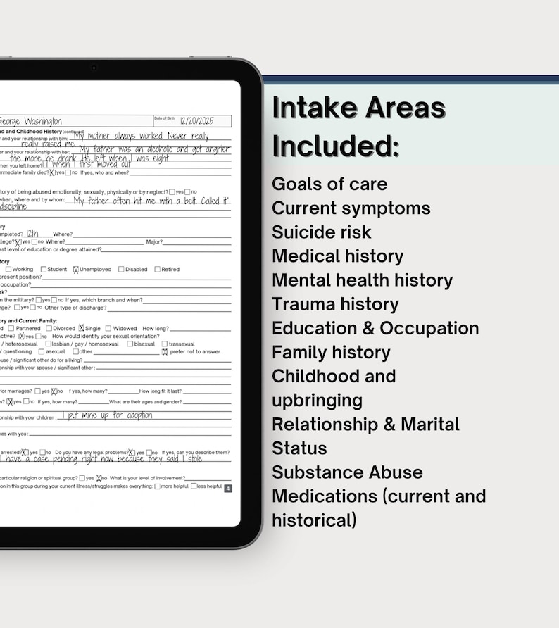 Mental Health Intake Forms, Mental Status Treatment History ...