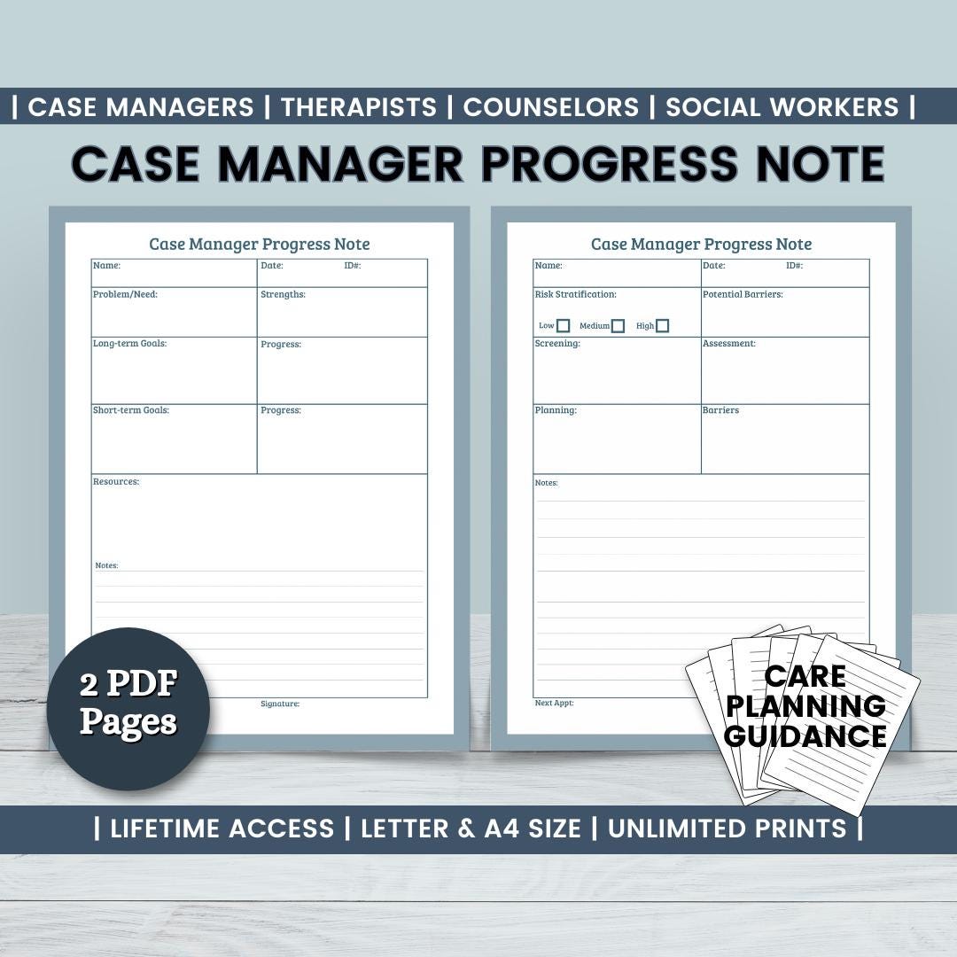 Case Management Visit Form, Therapist Progress Note, Counselor Session ...