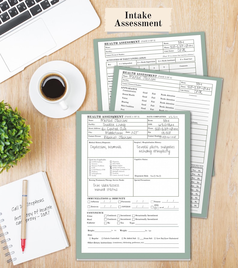 Editable Assisted Living Intake Forms: Nursing Home Resident Assessment ...