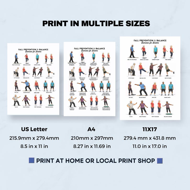 Fall Prevention Balance Exercises for Seniors Poster | 16 Easy ...
