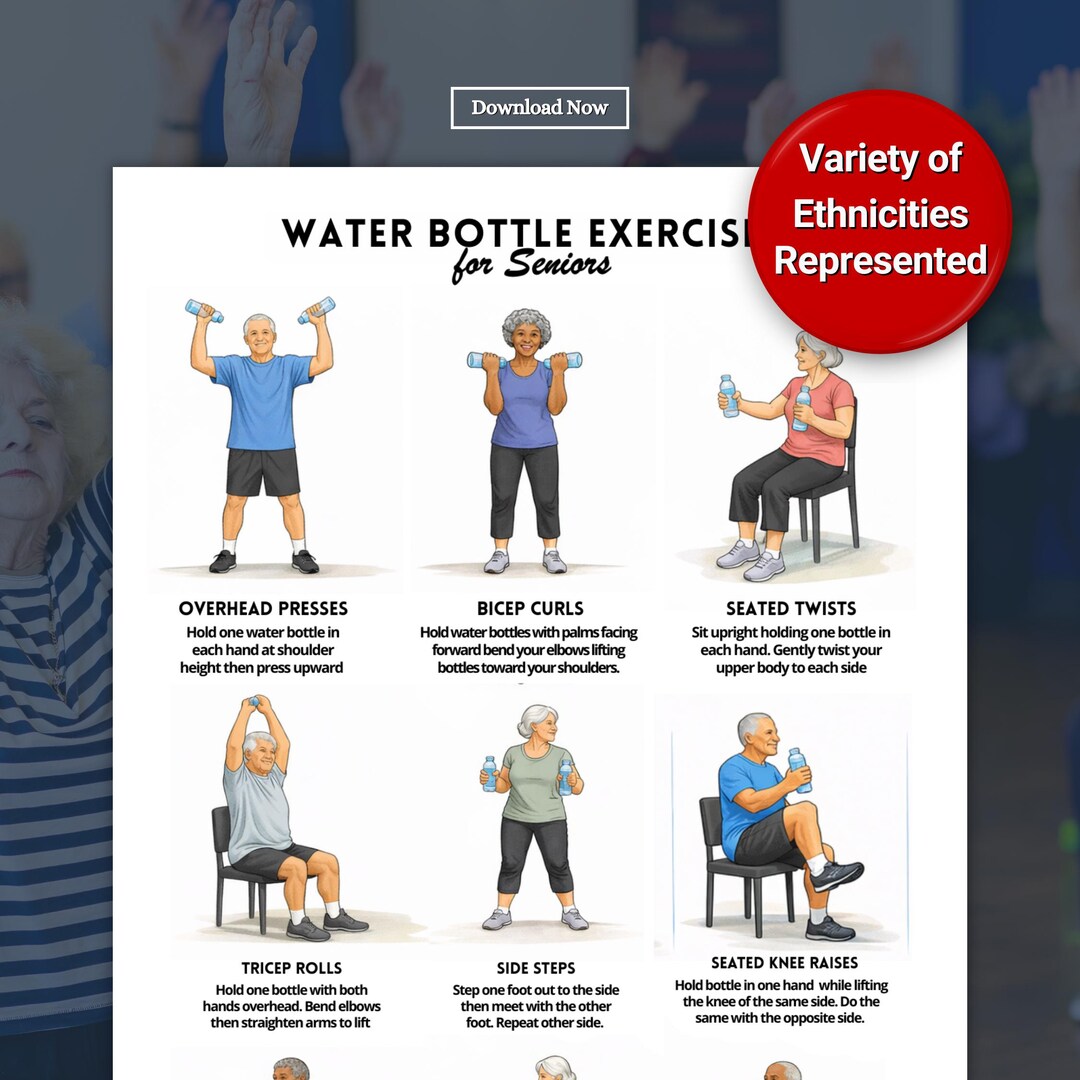 Senior Bottle Exercises Poster | Easy Chair Exercises & Standing ...