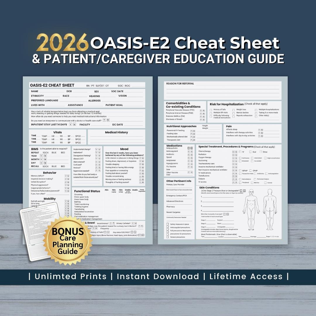 OASIS E Cheat Sheet 2026, OASIS Home Health Nurse Start of Care ...