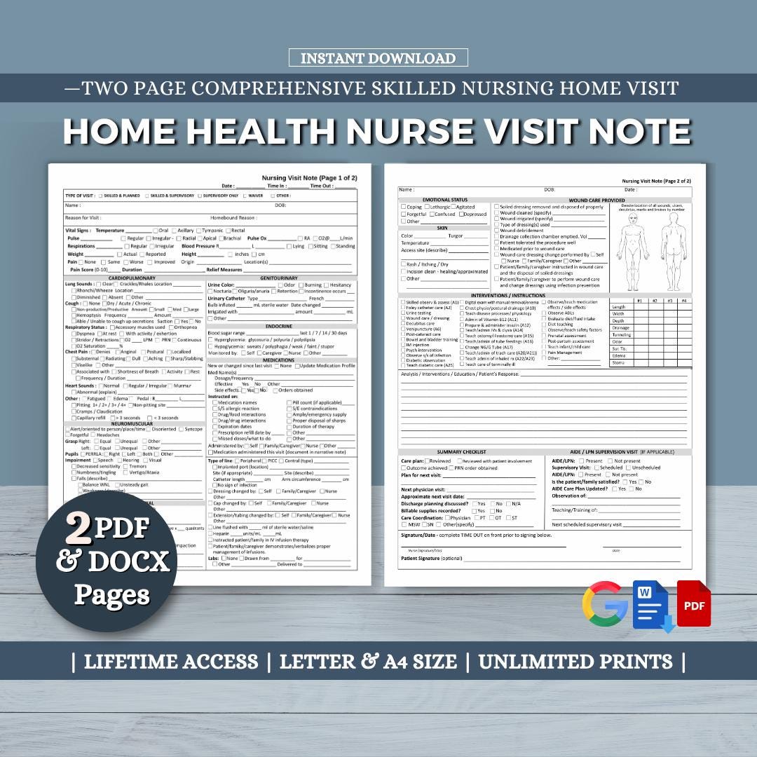 Home Health Nurse Visit Note Template | Skilled Nursing Home Visit ...