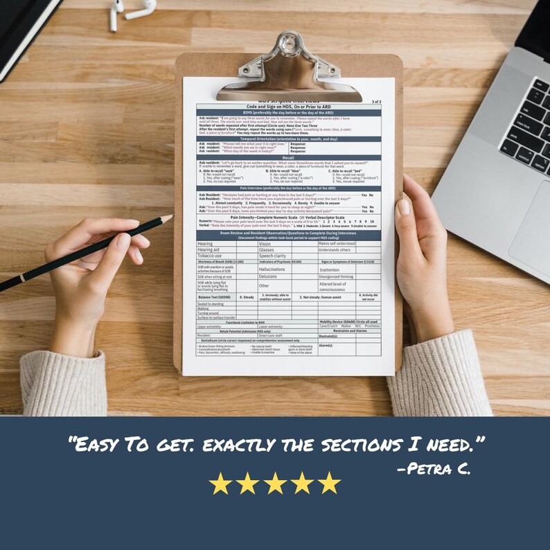 MDS Assessment & Interview Cheat Sheet, Nursing Home Coordinators RAI ...