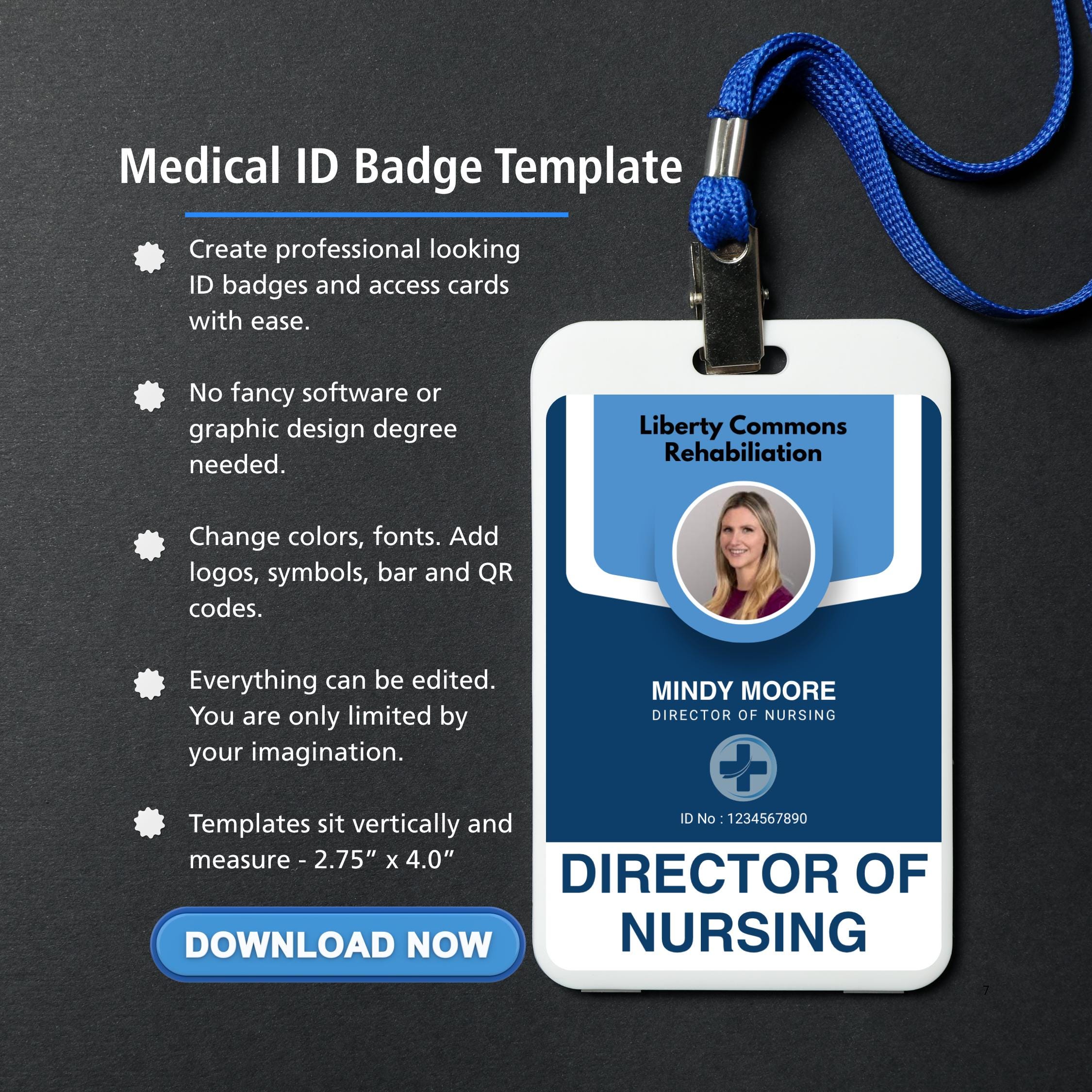 Editable Doctor, Nurse ID Badge Template: Hospital Staff, Medical ...