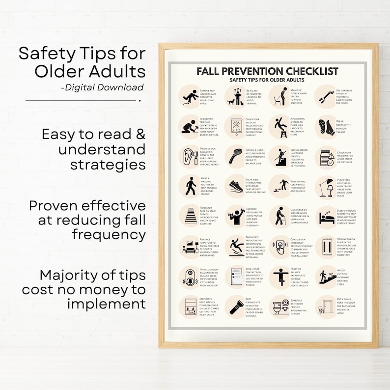 Fall Prevention Checklist for Seniors: Fall Risk Poster and Home Safety ...