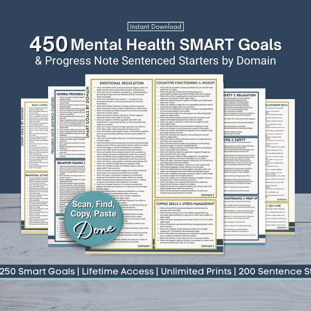 Therapy SMART Goal Examples, Therapist Progress Note Examples, Mental ...