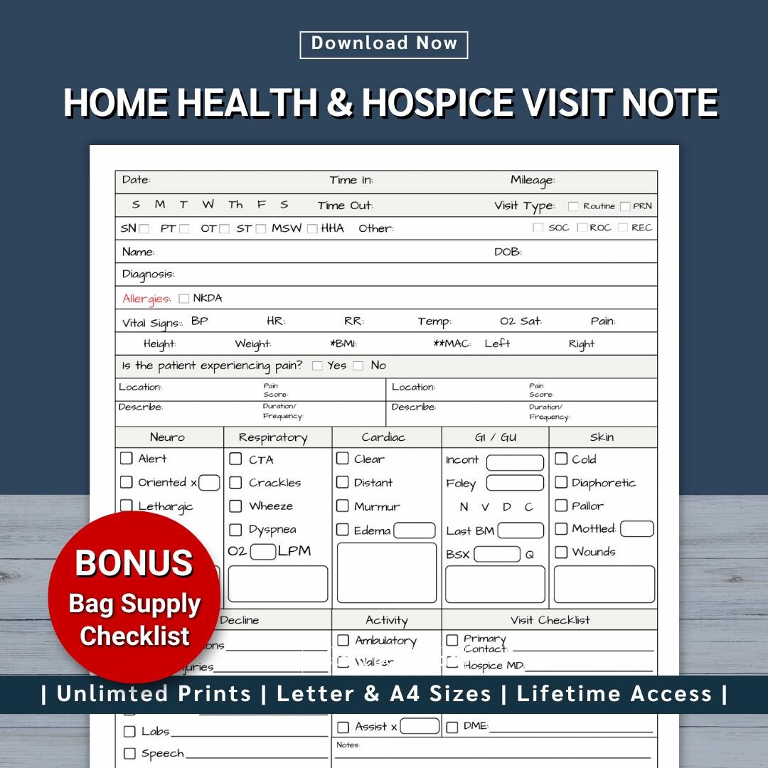 Home Health Nurse Home Visit, Hospice Nurse Visit Form, Palliative Care ...