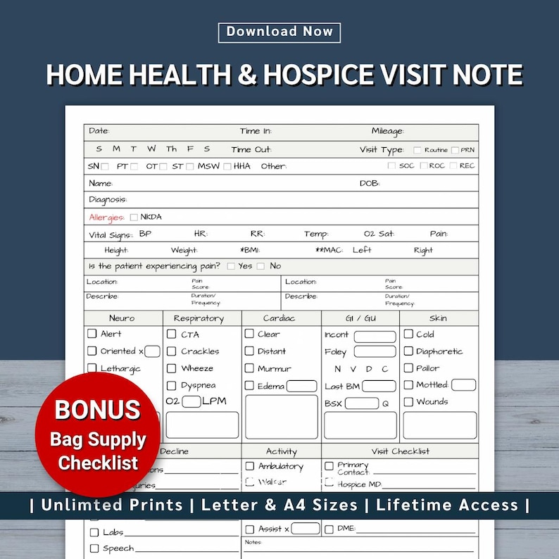Home Health Nurse Home Visit, Hospice Nurse Visit Form, Palliative Care ...