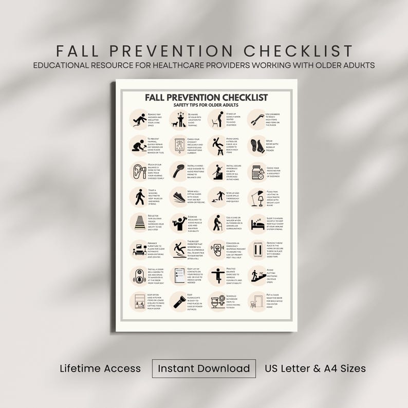 Fall Prevention Checklist for Seniors: Fall Risk Poster and Home Safety ...