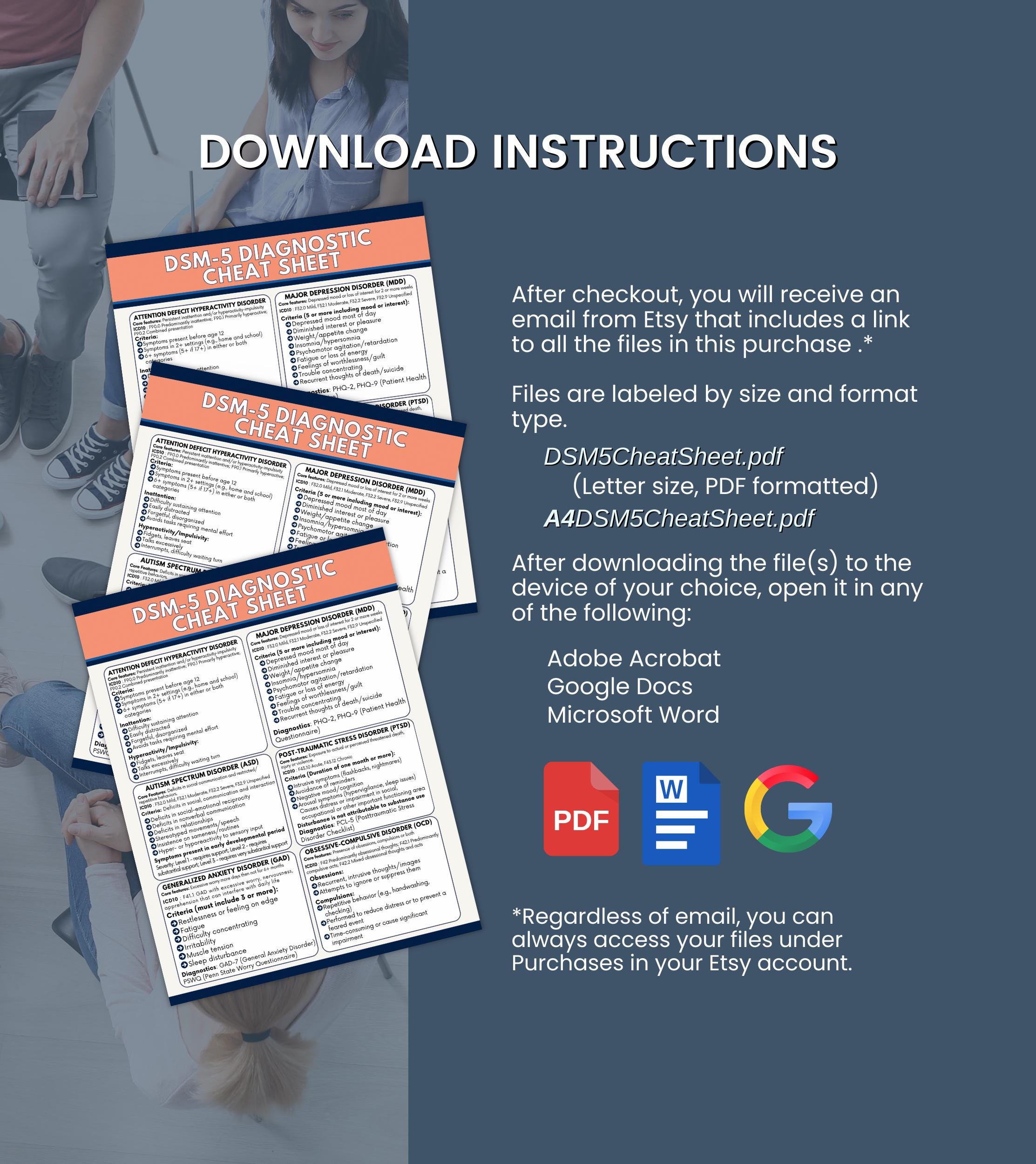 DSM-5 Diagnostic Criteria Aligned Cheat Sheet Printable Therapist Quick ...